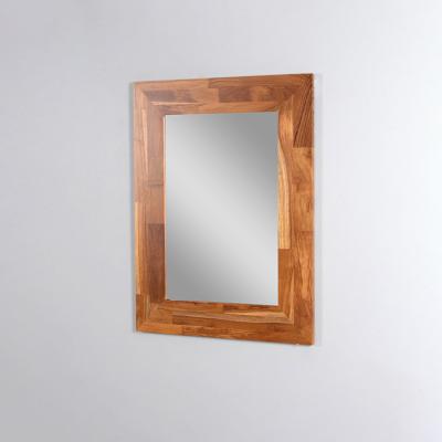 China Finger Joint Teak Wood Wall-Mounted Bevel Smart Design Glass Fancy Mirror for sale
