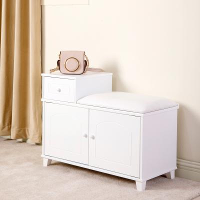 Cina Retro portascarpe bianco di stile con il banco di stoccaggio della scarpa del MDF di Seat E1 con il cuscino in vendita