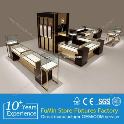 China baking painting jewelry glass counter display cabinet with ligths decorate for sale