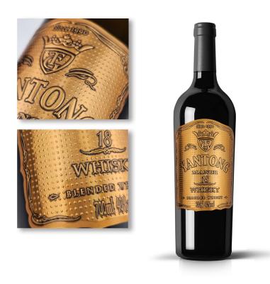 China Bottle Gold 3D Labels Foil Embossed Metallic Stickers Metal Wine Label Waterproof and Eco-friendly for sale