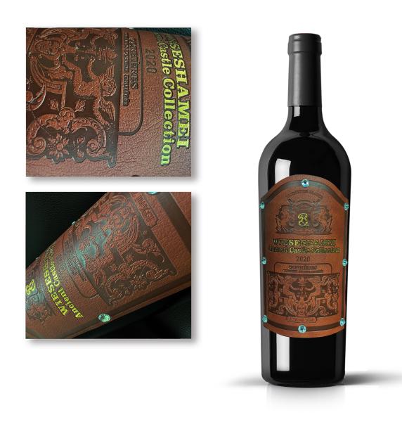 Quality Custom Self-Adhesive Durable Leather Paper Embossed Gold Foil Wine Label for for sale