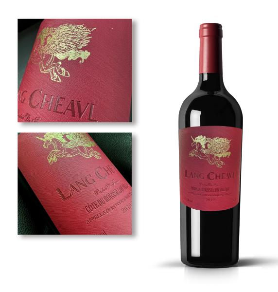 Quality Custom Self-Adhesive Durable Leather Paper Embossed Gold Foil Wine Label for for sale