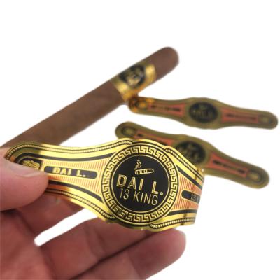 China Custom Logo Adhesive Sticker UV Printing Gold Foil with Classic OEM Custom Sticker Waterproof  Vinyl Printed Cigar Label for sale