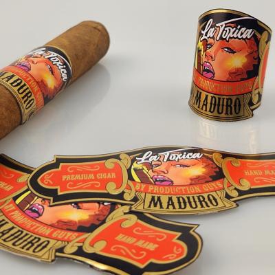 중국 2025 핫 세일 워터프로 고품질 커스텀 시가 라벨 개인 로고 및 브랜드로 금 엽 인쇄 엠보스 인쇄 빠른 스티커 판매용