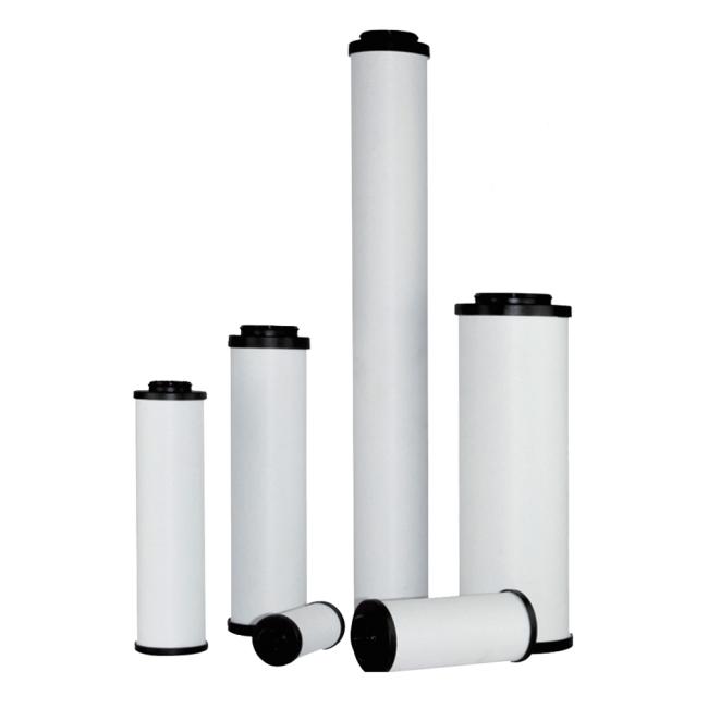 Close-up view of filter element and construction