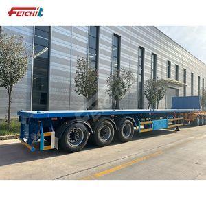 Quality Best Selling Flatbed Trailer 3 Axle 20 FT 40 FT Flat Bed Truck Semi Trailer Blue Color Container Cargo Transport Flatbed Semi Trailer for sale