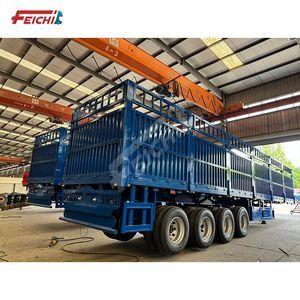 China Feichi 4 Axles Heavy Transport Cargo High Side Fence Semi Trailer Fence Flatbed Truck Trailer Fence Cargo Semi Truck Trailer for sale