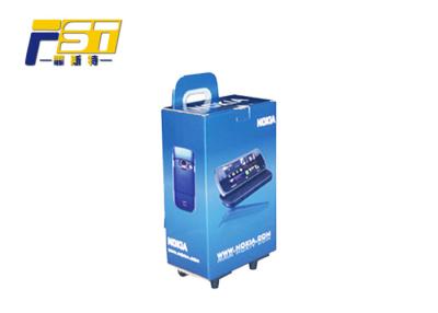 China Light Weight Blue Color Cardboard Trolley Box Damp Proof Convenient With 4 Wheels for sale