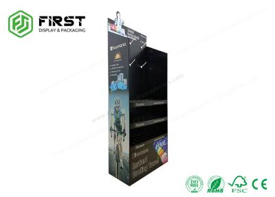 China Custom Made Printing Promotional Corrugated Cardboard Shelf Floor Display Stand With Hooks for sale