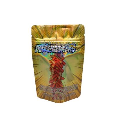 China Op maat gemaakte glinsterende holografische tassen Verpakking 3,5 gram Stand-up zak met kind-proof rits Te koop