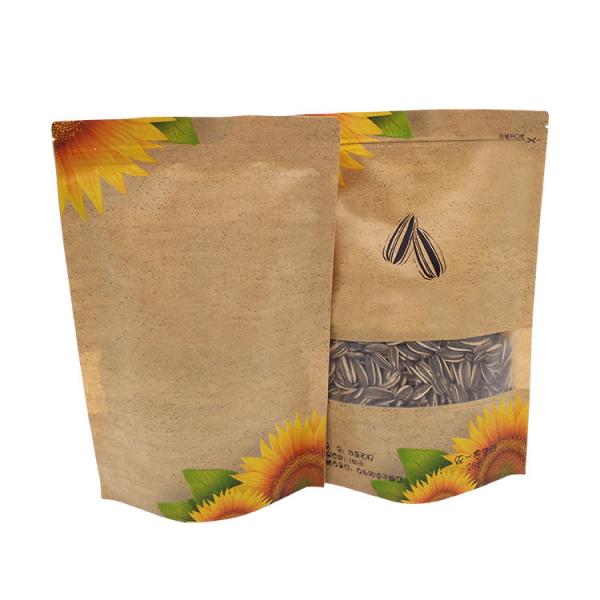 Quality Water Proof Resealable Ziplock Kraft Stand Up Pouches With Window For Sunflower for sale
