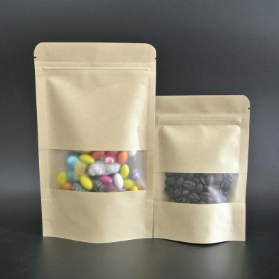 China Sacos Kraft de plástico laminado à prova d'água e recolocáveis Ziplock Castanho com janela para armazenar chá, grãos de café, embalagens de alimentos à venda