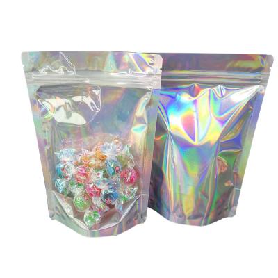 China Resealable Aluminum Foil Clear Front 4x6 Holographic Stand Up Mylar Bags for Jewelry Makeups Lip Gloss Packaging Storage for sale