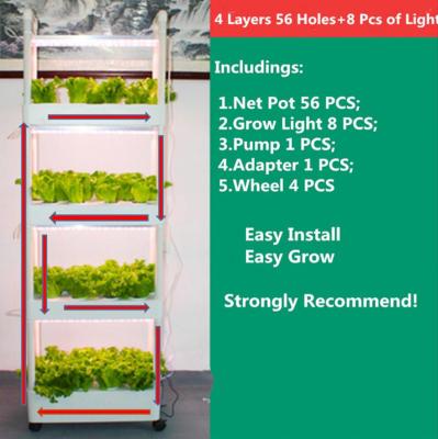 China 4 Layers 56 Holes Vertical Complete Commercial Hydroponics Growing system home with LED Light for sale