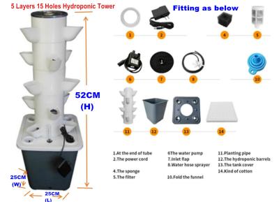 China Home Garden 5 Layers 15 Plants Sites Vertical Mini Grow Tower NFT Hydroponics System Kit for Leaf Vegetables for sale