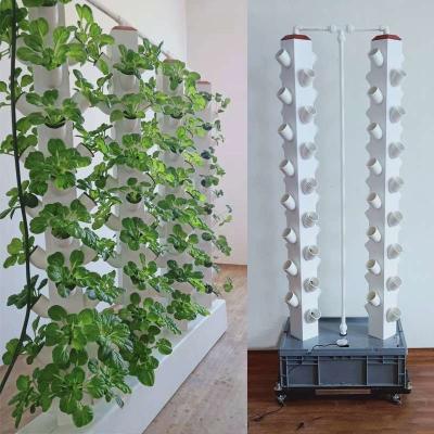 China Home Garden Vertical Hydroponic Grow System Kit 7 Layers 56 Holes Aeroponics Twin Towers with Wheel for sale