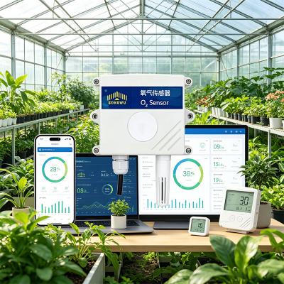 China RS485 Oxygen Temperature and Humidity Multi Parameter Sensor 0-30% VOL O2 Gas Analyzer  Suitable for Warehouses/greenhouses for sale