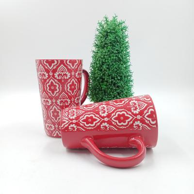 Cina Tazze beventi ceramiche della glassa di colore rosso 20OZ con le decalcomanie in vendita