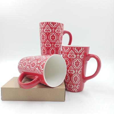 Cina Tazze beventi ceramiche della glassa di colore rosso 20OZ con le decalcomanie in vendita