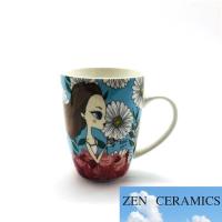 China 11oz New Bone China Ceramic Coffee Mug Drum Shape Custom Logo 10.6x5.6x8.4cm for sale