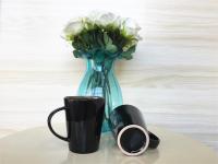 China 16 oz Black Glazed V-Shape Ceramic Large Coffee Mug 450ml Microwave Safe for sale