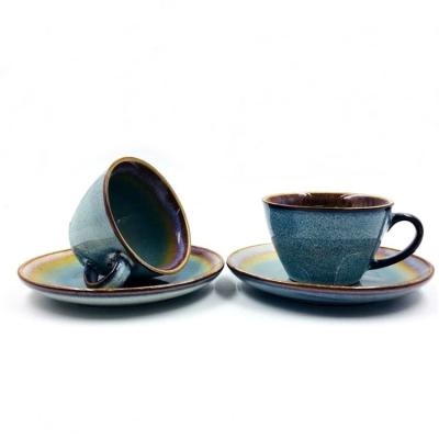 Cina La tazza 200ml ed il piattino ceramici lustrati reattivi hanno fissato due colori per caffè in vendita