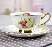 China Customized New Bone China Ceramic Cup and Saucer Set with Gold Handle 12pcs for sale