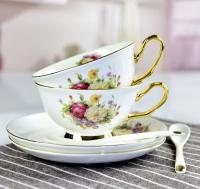 China Customized New Bone China Ceramic Cup and Saucer Set with Gold Handle 12pcs for sale