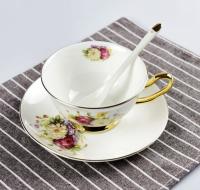 China Customized New Bone China Ceramic Cup and Saucer Set with Gold Handle 12pcs for sale