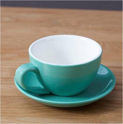 China Customized Glazed Blue Ceramic Cup And Saucer Set Modern EEC Approve for sale