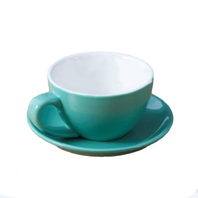 China Customized Glazed Blue Ceramic Cup And Saucer Set Modern EEC Approve for sale