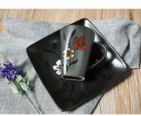 China EEC Glaze Black Ceramic Dinnerware Reactive Flower Pattern 12-Piece Set for sale
