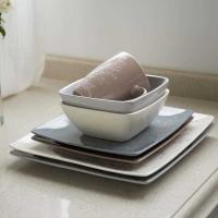 China Hand Painted Embossed Porcelain Dinnerware Set Square 16 Piece Microwave Safe for sale