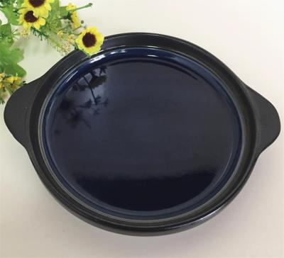 China 10 Inch Black Steak Pottery Dinner Plates Round With Double Ear for sale