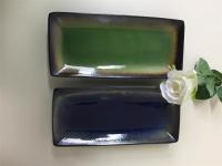 China 10 Inch Rectangle Reactive Glaze Ceramic Dinner Plates for Sushi Shops for sale