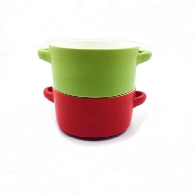 China Double Ears 5 Inch Microwavable Ceramic Serving Bowls , Modern Ceramic Bowls OEM Welcome for sale
