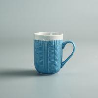China 9oz Two Tone Cable Knit Embossed Ceramic Coffee Mug New Bone China 30 Days Delivery for sale