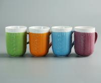 China 9oz Two Tone Cable Knit Embossed Ceramic Coffee Mug New Bone China 30 Days Delivery for sale