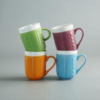 China 9oz Two Tone Cable Knit Embossed Ceramic Coffee Mug New Bone China 30 Days Delivery for sale