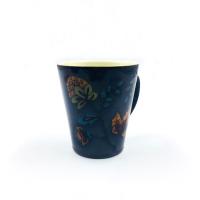 China 11 Oz Blue Glazed Stoneware Coffee Mug with Maple Leaf Design Customizable 300ml for sale