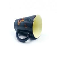 China 11 Oz Blue Glazed Stoneware Coffee Mug with Maple Leaf Design Customizable 300ml for sale