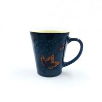 China 11 Oz Blue Glazed Stoneware Coffee Mug with Maple Leaf Design Customizable 300ml for sale