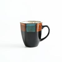 China SGS 10oz Black Pottery Mugs Two Layers Glaze Hexagonal Shape Ceramic Coffee Cup for sale