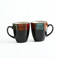 China SGS 10oz Black Pottery Mugs Two Layers Glaze Hexagonal Shape Ceramic Coffee Cup for sale