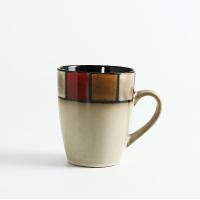 China Ceramic Coffee Cup Round Shape Grey Reactive Glaze Black Inside 13oz Stoneware for sale