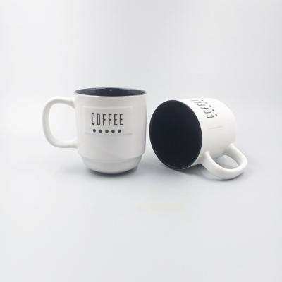 China 14OZ 410ml Glazed Hand Painted Ceramic Stoneware Mugs Black And White for sale