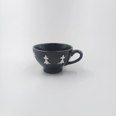 Cina tazza di tè ceramica lustrata nera luminosa del caffè della tazza di sollievo bianco 9oz in vendita