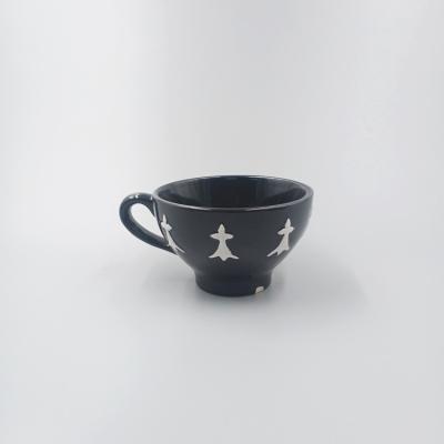 Cina tazza di tè ceramica lustrata nera luminosa del caffè della tazza di sollievo bianco 9oz in vendita