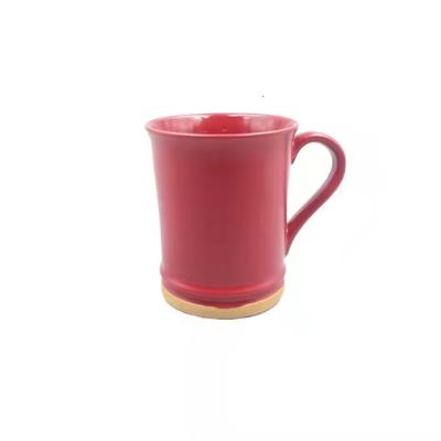 China 13oz Verglaasde het rood past Ceramische Steengoedmok met Groot Handvat aan Te koop
