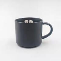 China Black Matte Glaze Hand Painted Custom Pattern Large Capacity Ceramic Mugs 13oz for sale